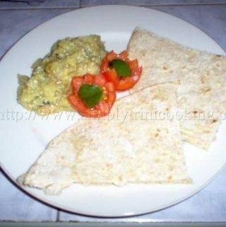 The Popular Sada Roti and Baigan (Eggplant) Choka